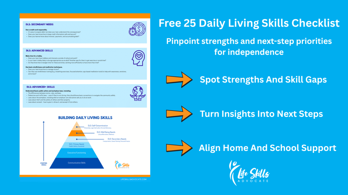 Free 25 Daily Living Skills Checklist | Life Skills Advocate