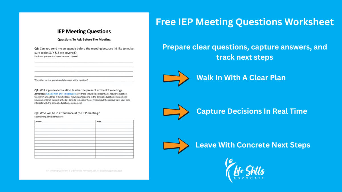 Free IEP Meeting Questions Worksheet | Life Skills Advocate