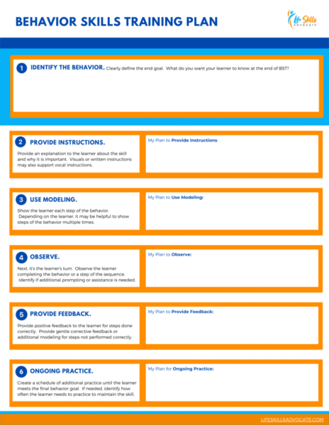 Free Behavior Skills Training Plan | Life Skills Advocate
