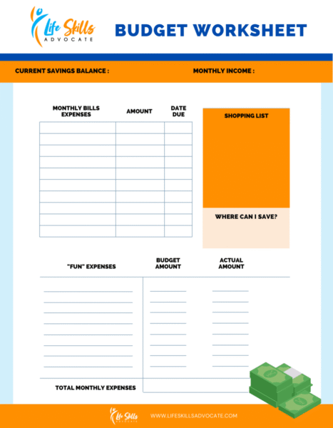 Free Budget Worksheet | Life Skills Advocate
