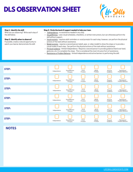Free Daily Living Skills Observation Sheet | Life Skills Advocate