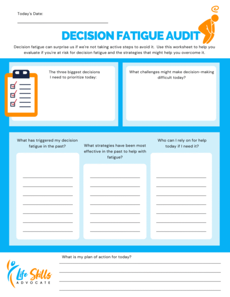 Free Decision Fatigue Audit Worksheet | Life Skills Advocate