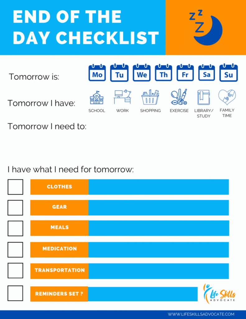 Free End Of The Day Reminder Checklist | Life Skills Advocate