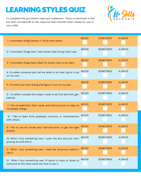 Free Learning Styles Quiz | Life Skills Advocate