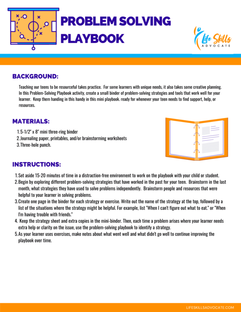 Free Problem Solving Playbook | Life Skills Advocate