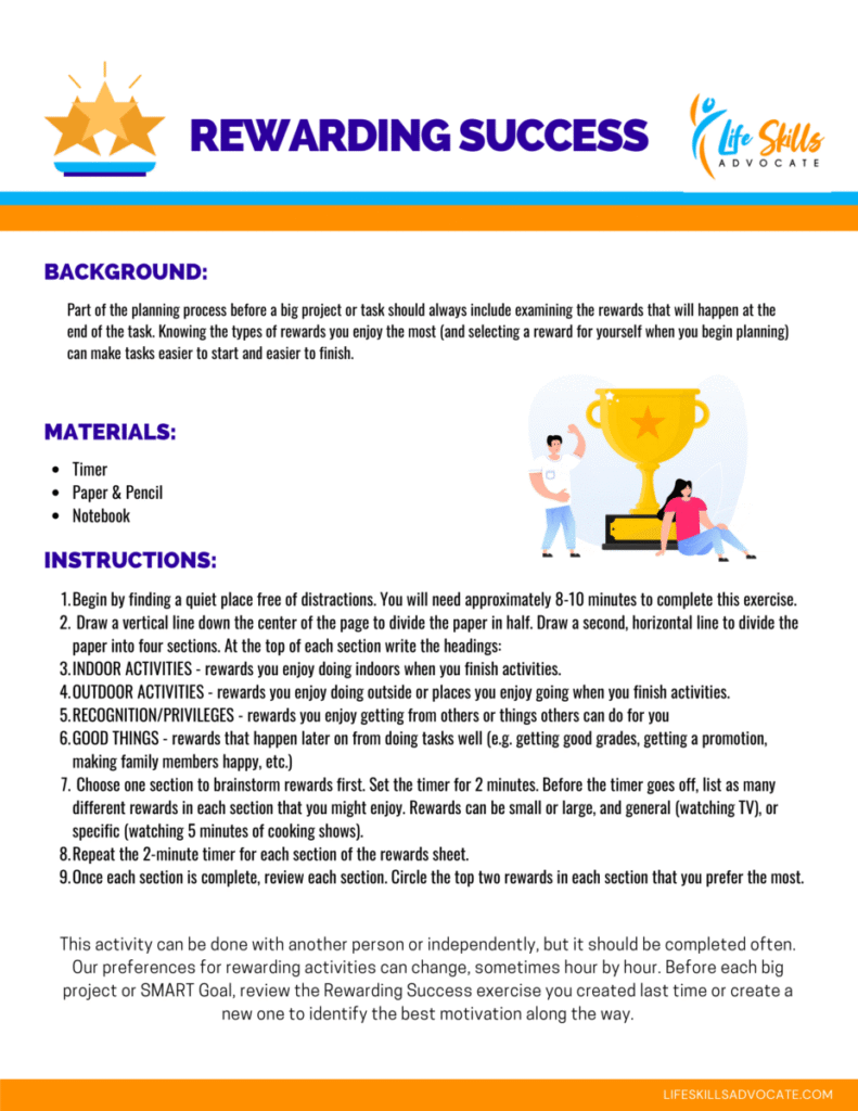 Free Rewarding Success Worksheet | Life Skills Advocate
