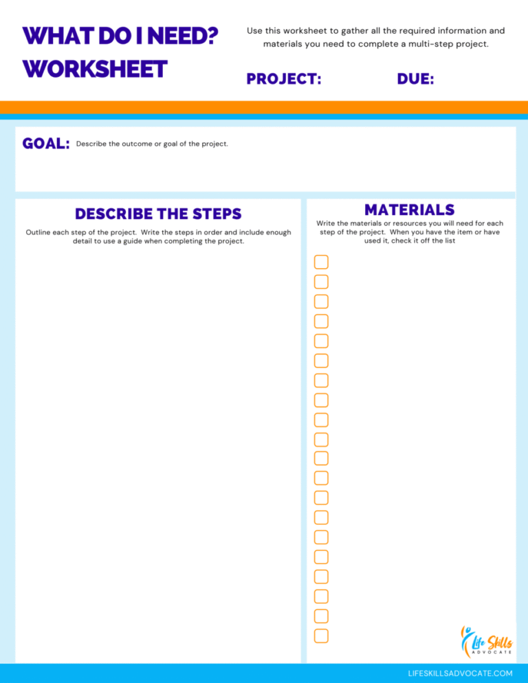 Free What Do I Need Reminder Worksheet | Life Skills Advocate