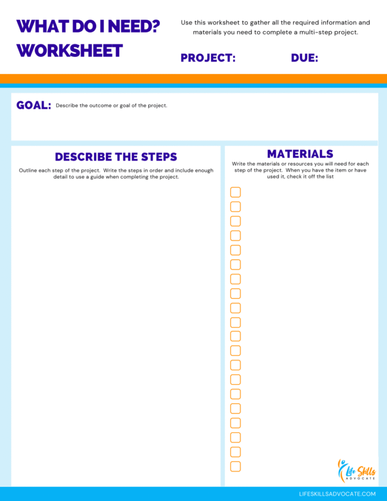 Free What Do I Need Reminder Worksheet | Life Skills Advocate