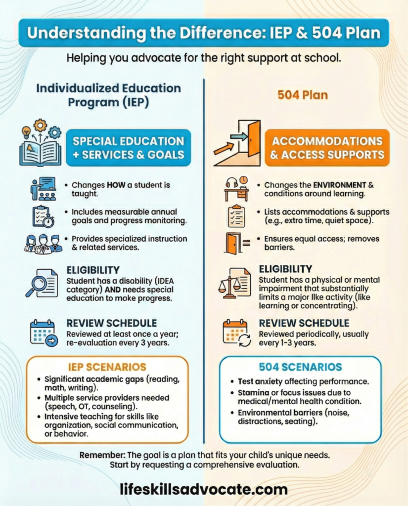 Clear Differences Between IEP Vs 504 Plans | Life Skills Advocate