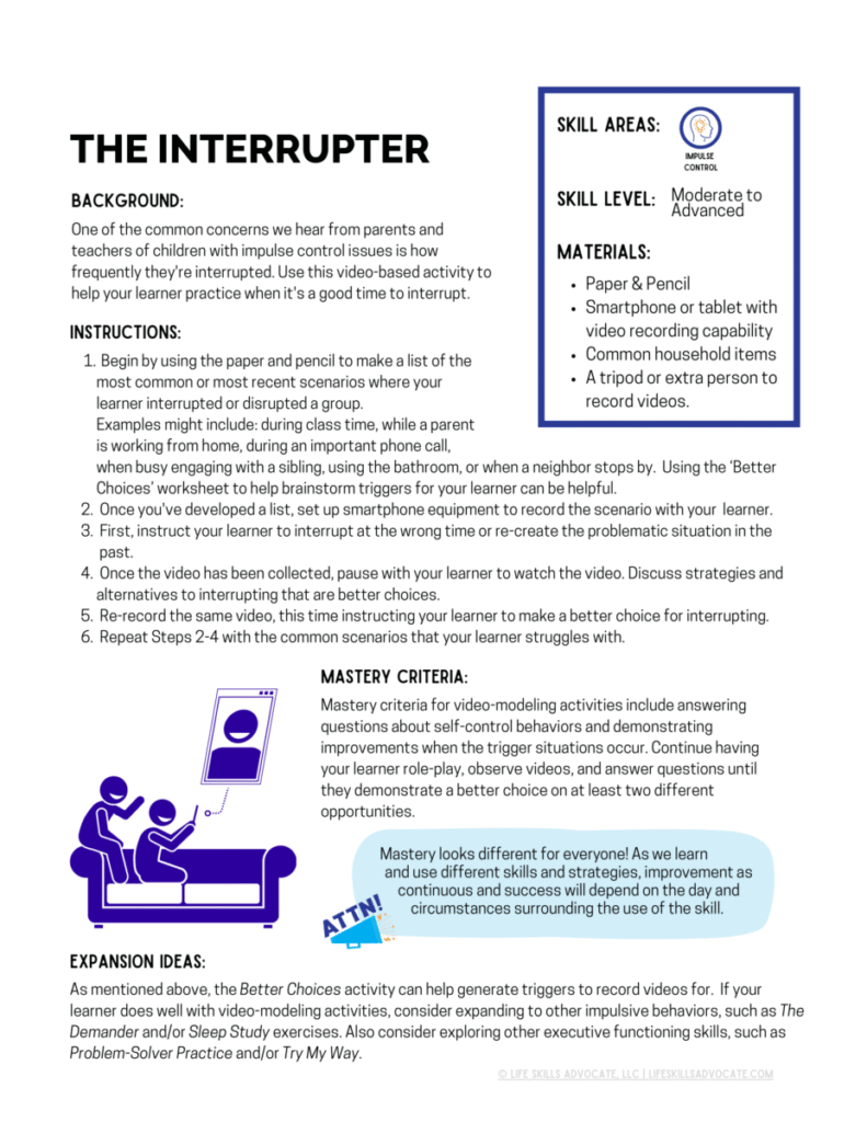 Free Interrupter Activity | Life Skills Advocate