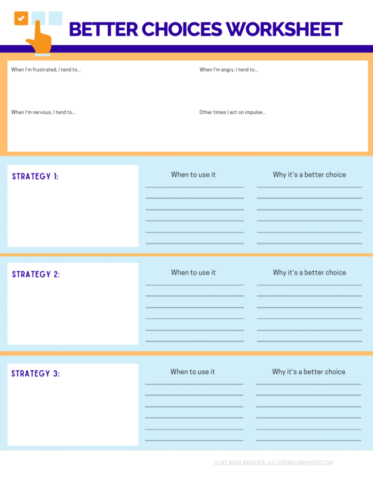 Free Better Choices Worksheet | Life Skills Advocate